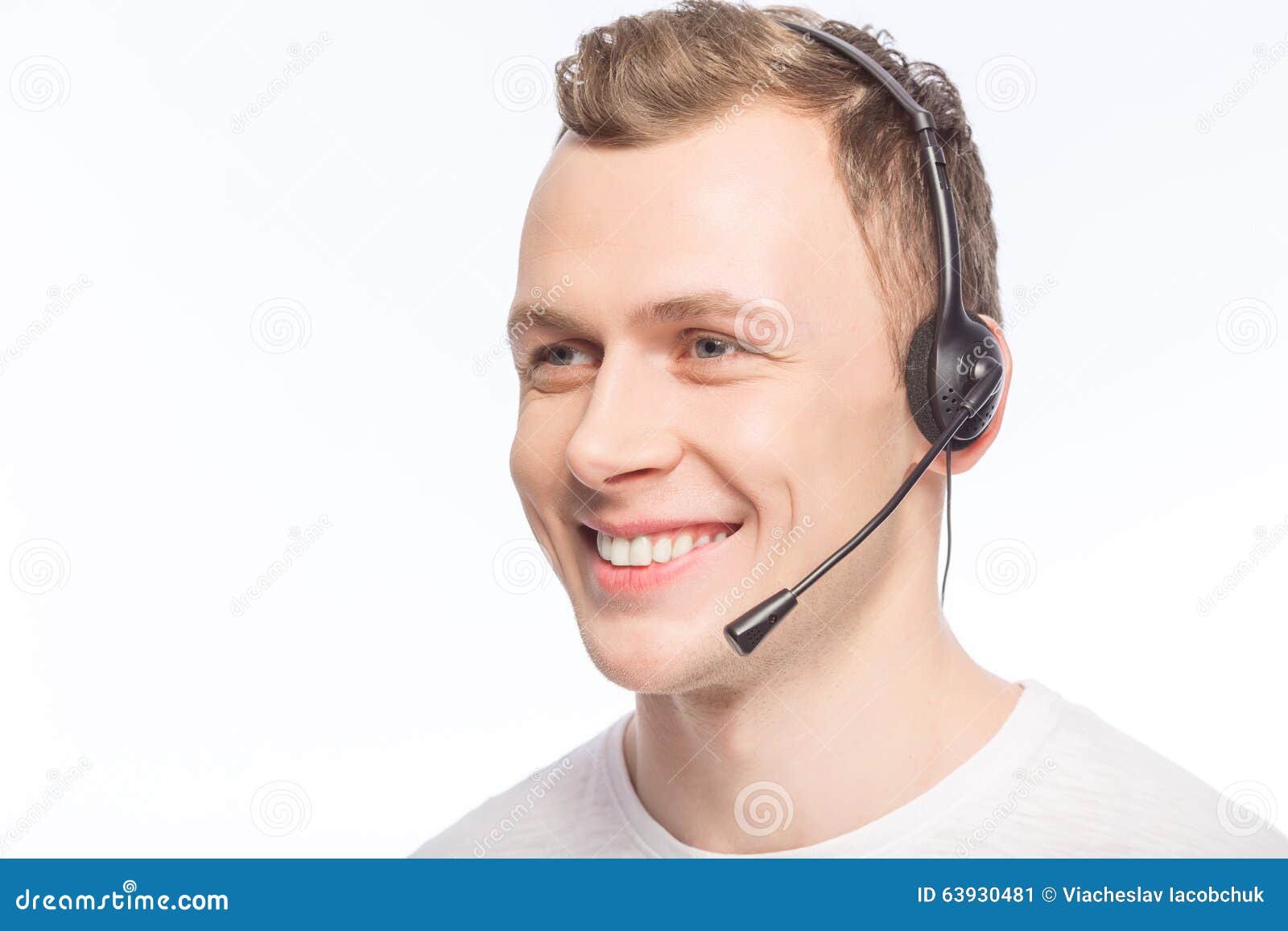 Handsome man with headset stock image. Image of gadgets - 63930481