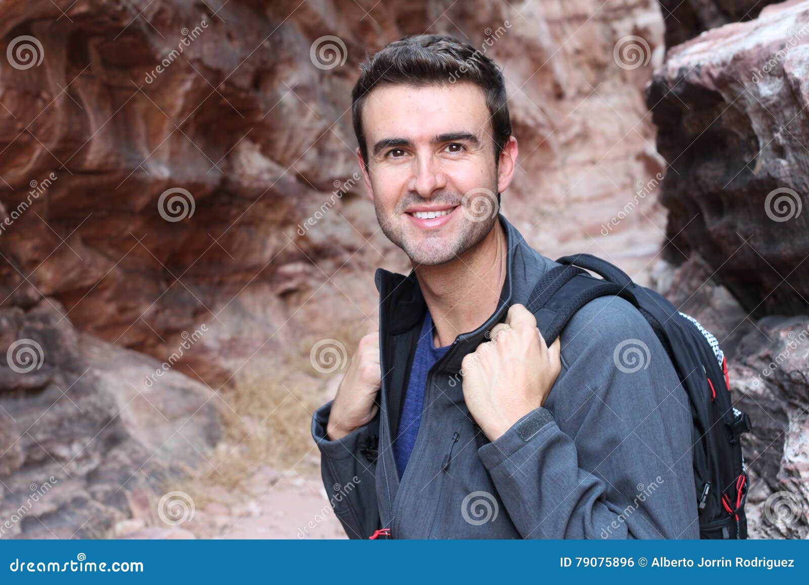 Handsome Man Hiking in Rocky Canyon, Backpacker Walking in the Nature ...