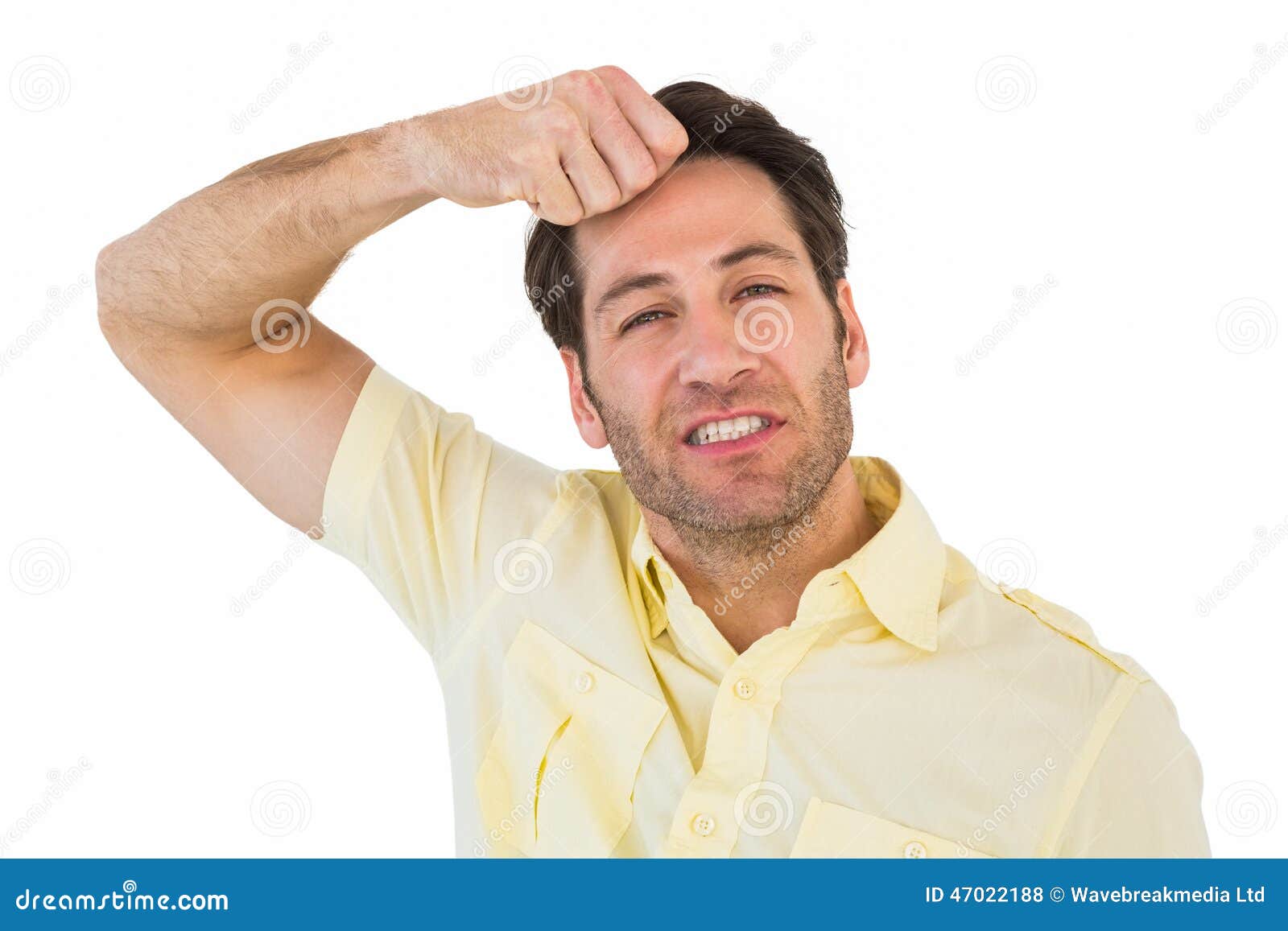Handsome Man with His Hand on His Forehead Stock Photo - Image of shirt ...