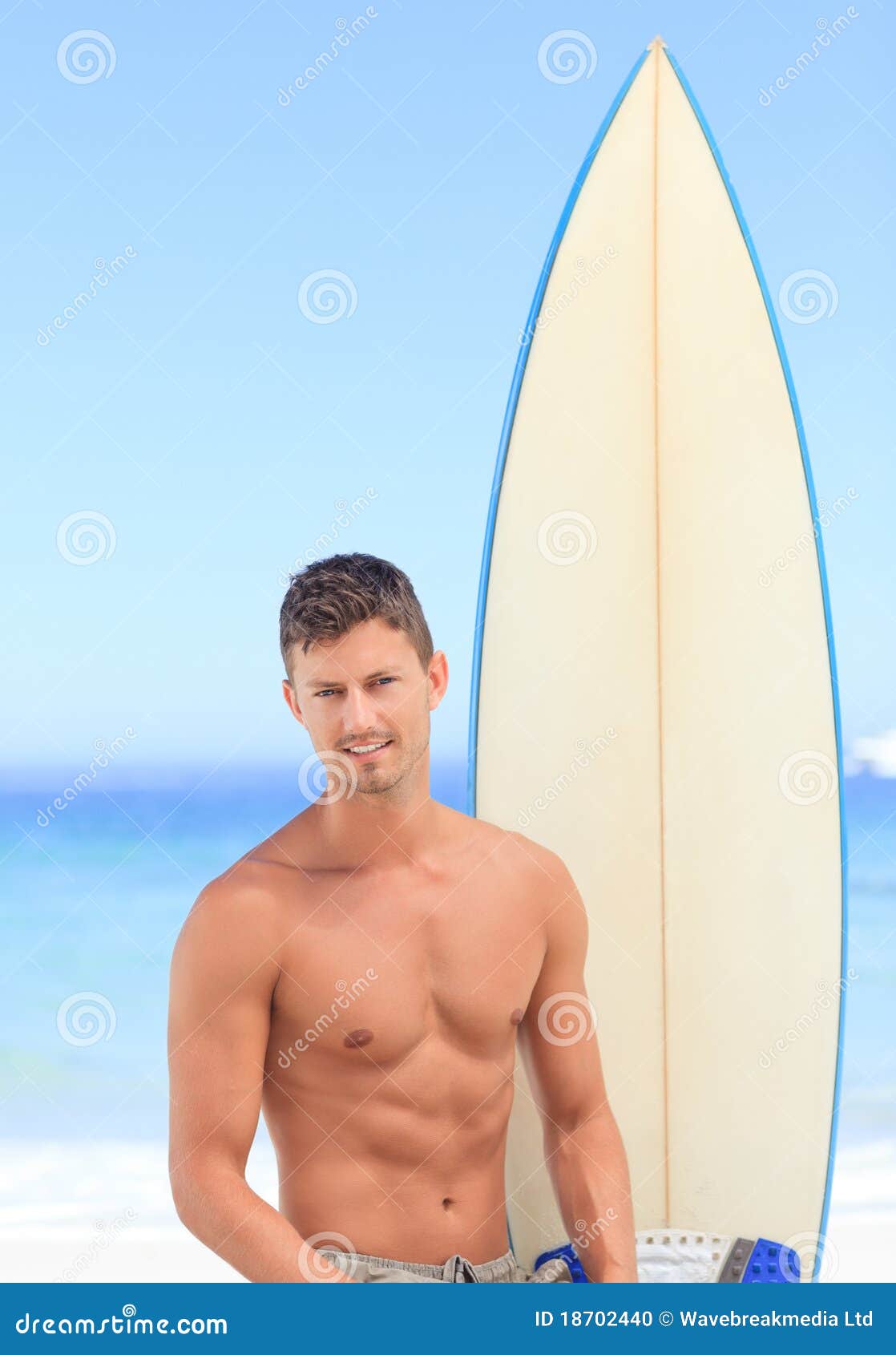 Handsome Man with His Surfboard Stock Photo - Image of ocean, surfer ...