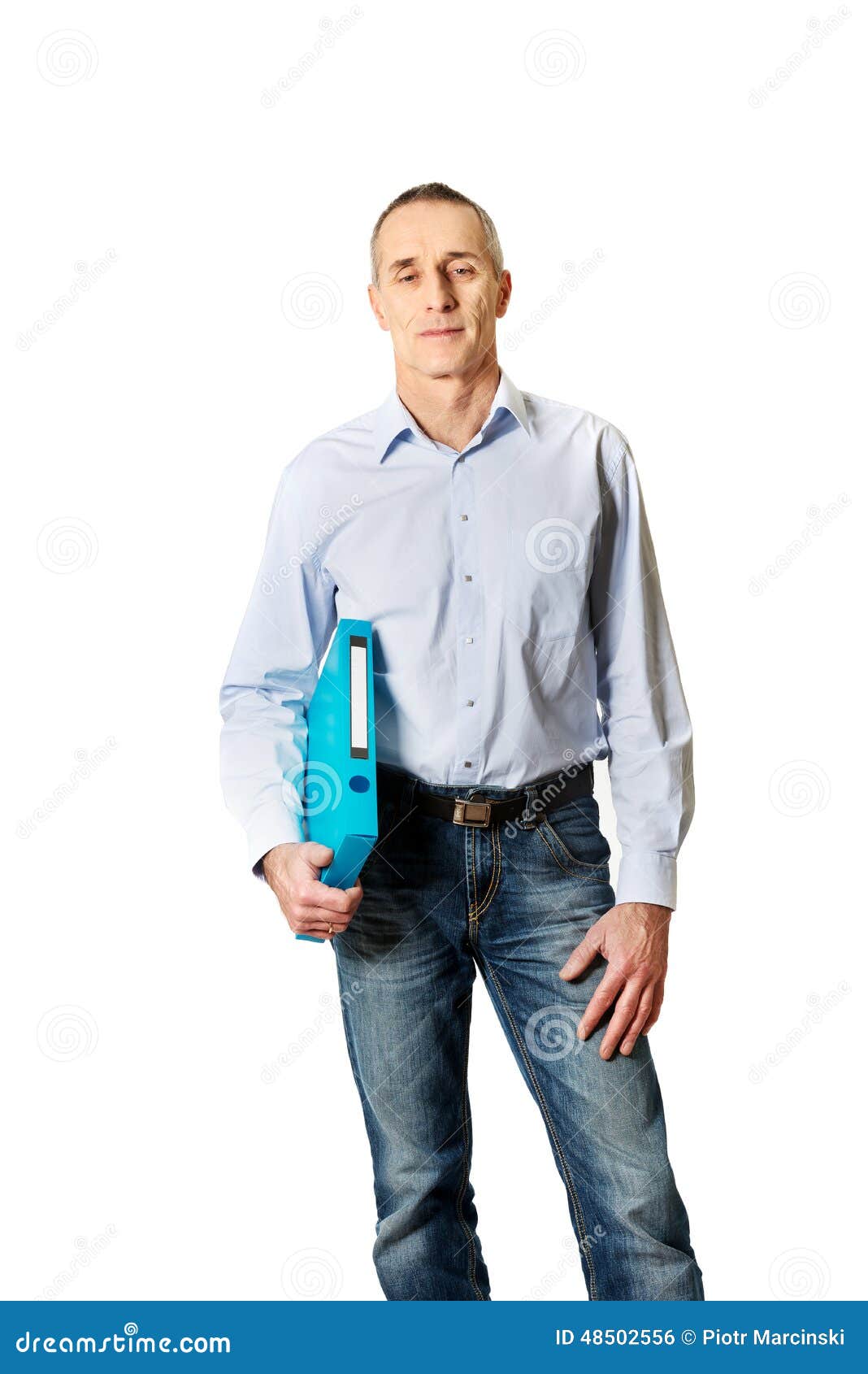 Handsome Man Holding Blue Binder Stock Photo - Image of ring, manager ...