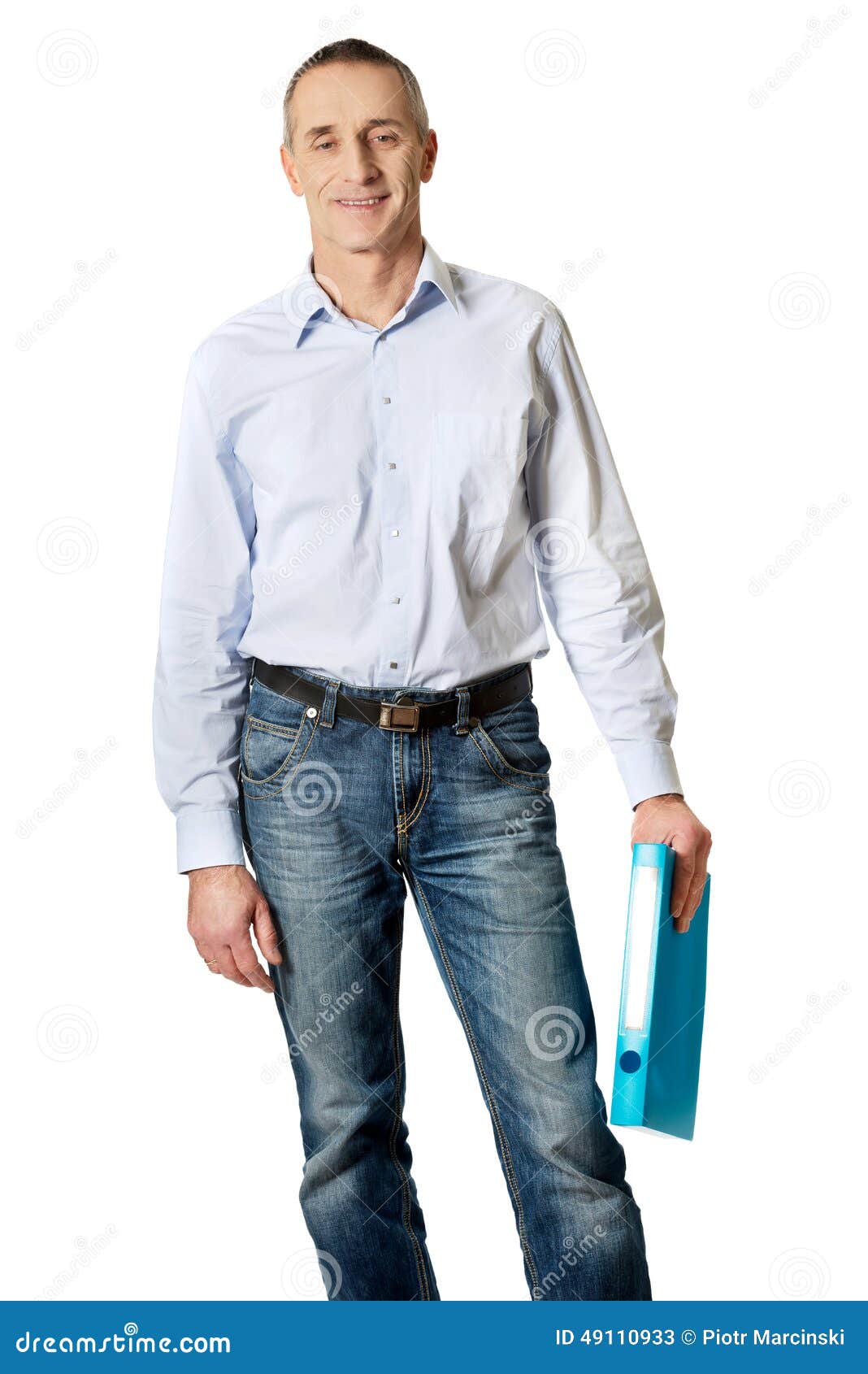 Handsome Man Holding Blue Binder Stock Image - Image of hold, happiness ...