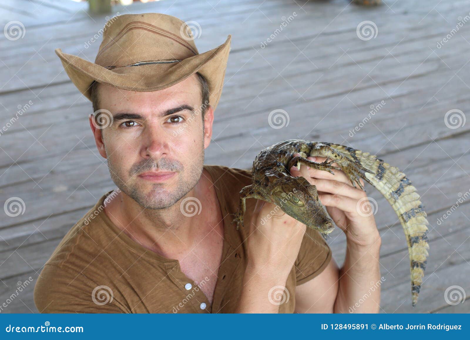 Handsome Man Holding a Caiman Stock Image - Image of looking, adult ...