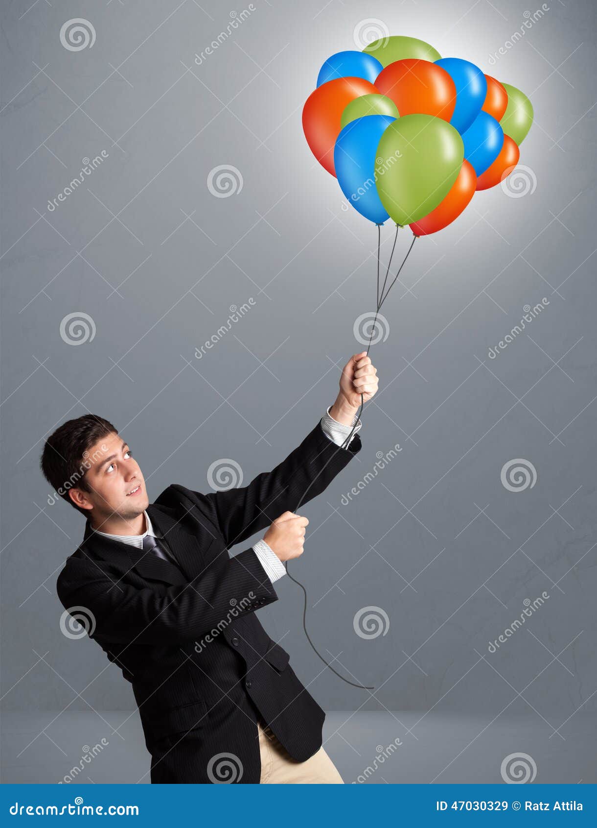 Handsome Man Holding Colorful Balloons Stock Image - Image of flight ...