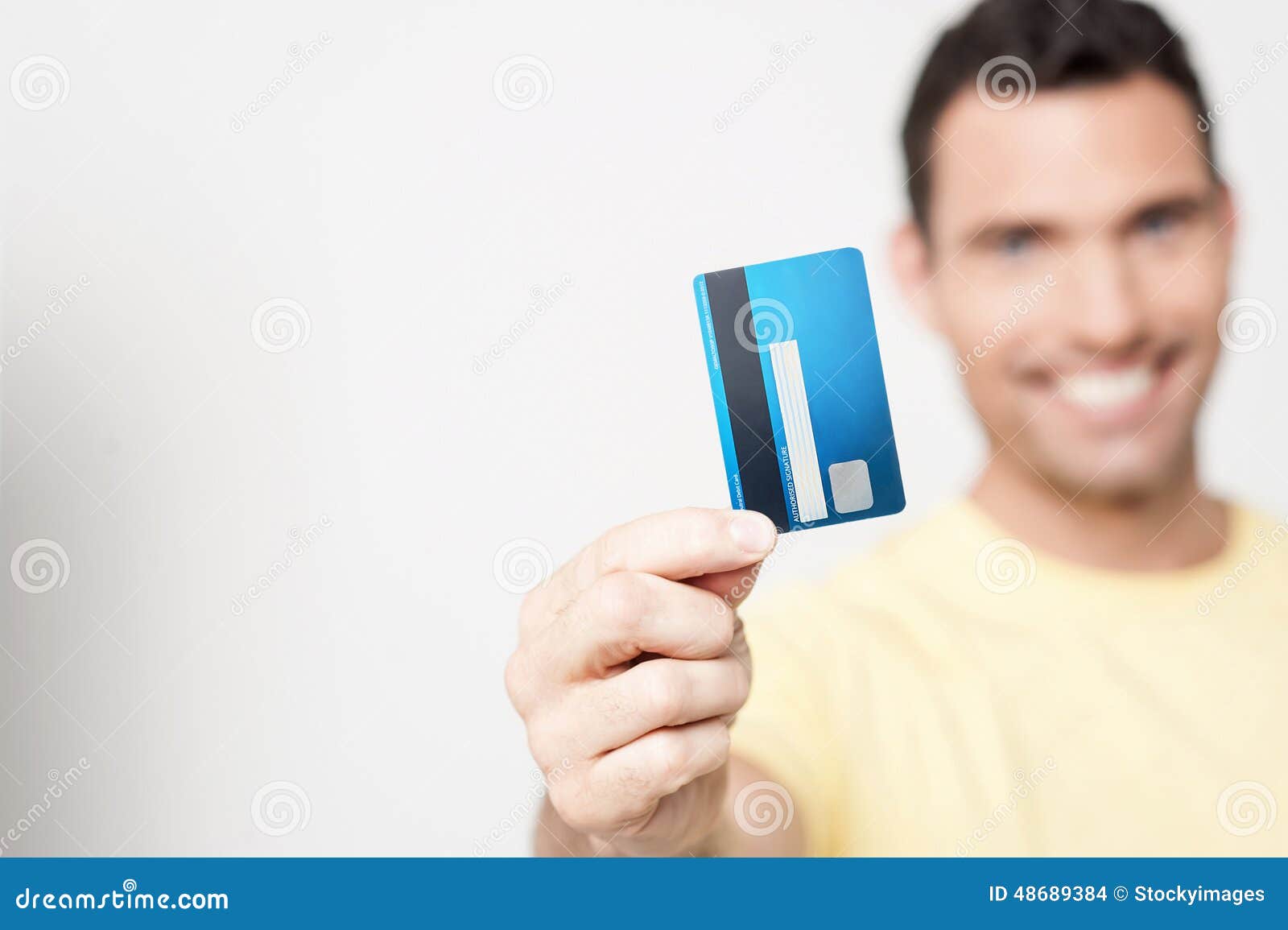 Handsome Man Holding Debit Card Stock Photo - Image of technology ...