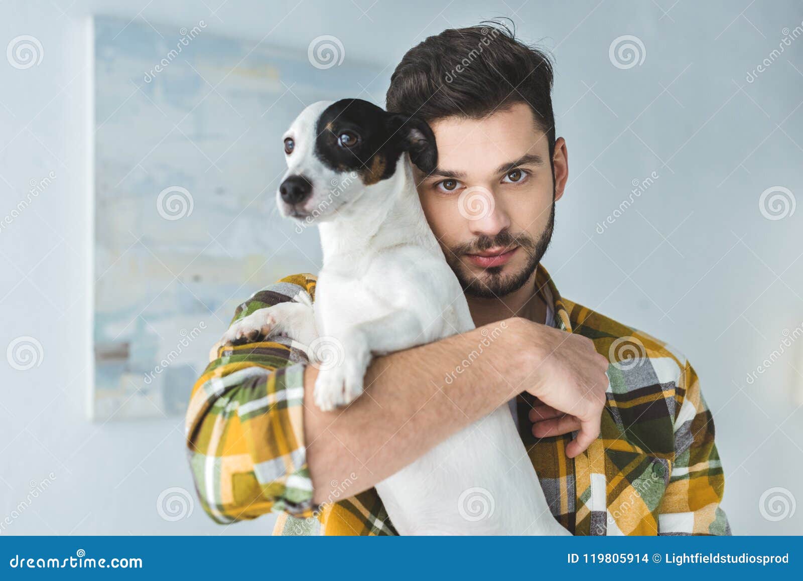 Handsome Man Holding Jack Russell Stock Photo - Image of caucasian ...
