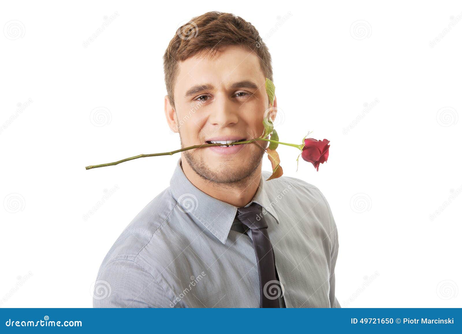 Handsome Man Holding Red Rose in His Mouth. Stock Photo - Image of ...