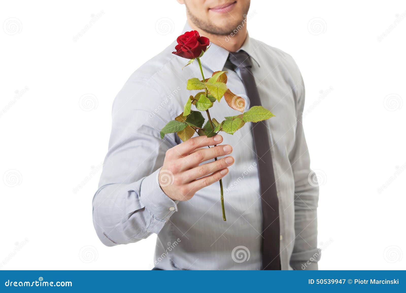 Handsome Man Holding Red Rose. Stock Image - Image of romance, happy ...