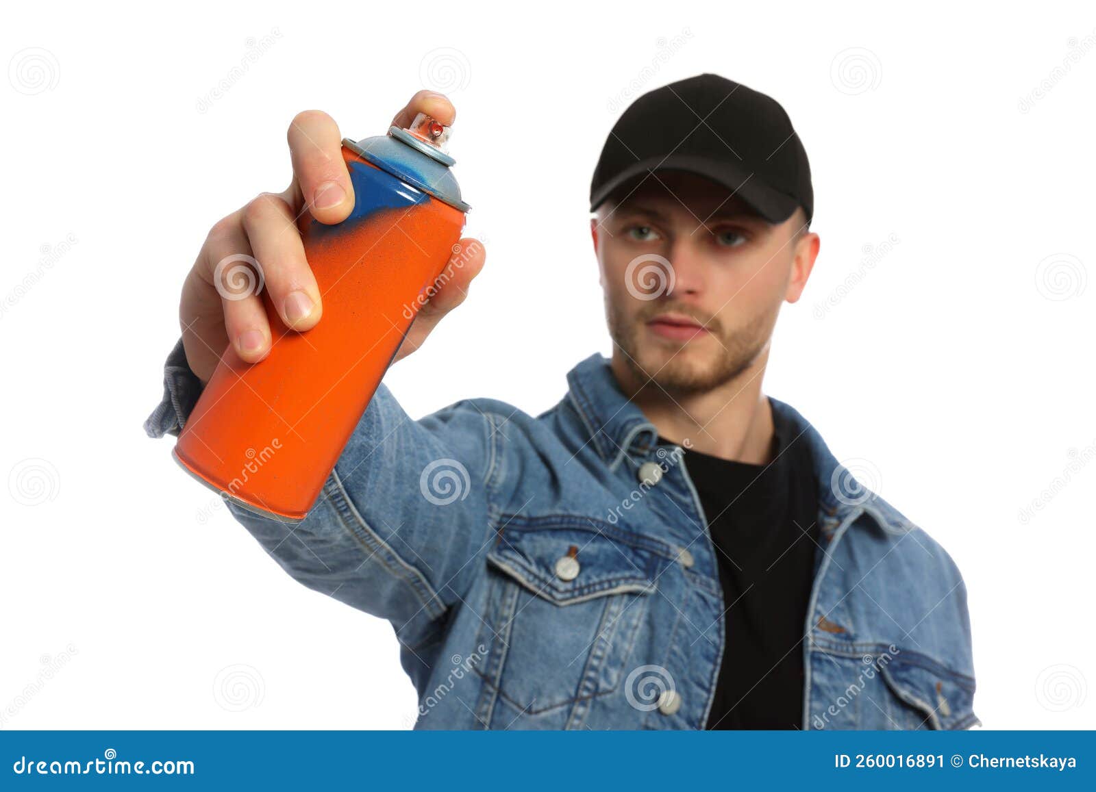 Handsome Man Holding Spray Paint Against White Background Stock Image ...