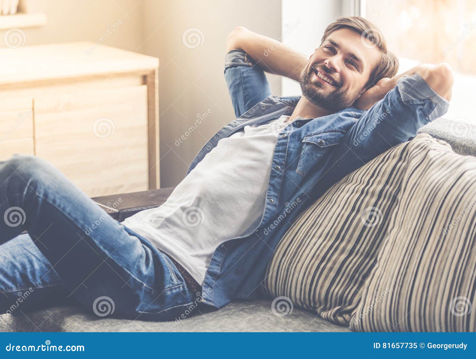 Handsome man at home stock image. Image of caucasian - 81657735