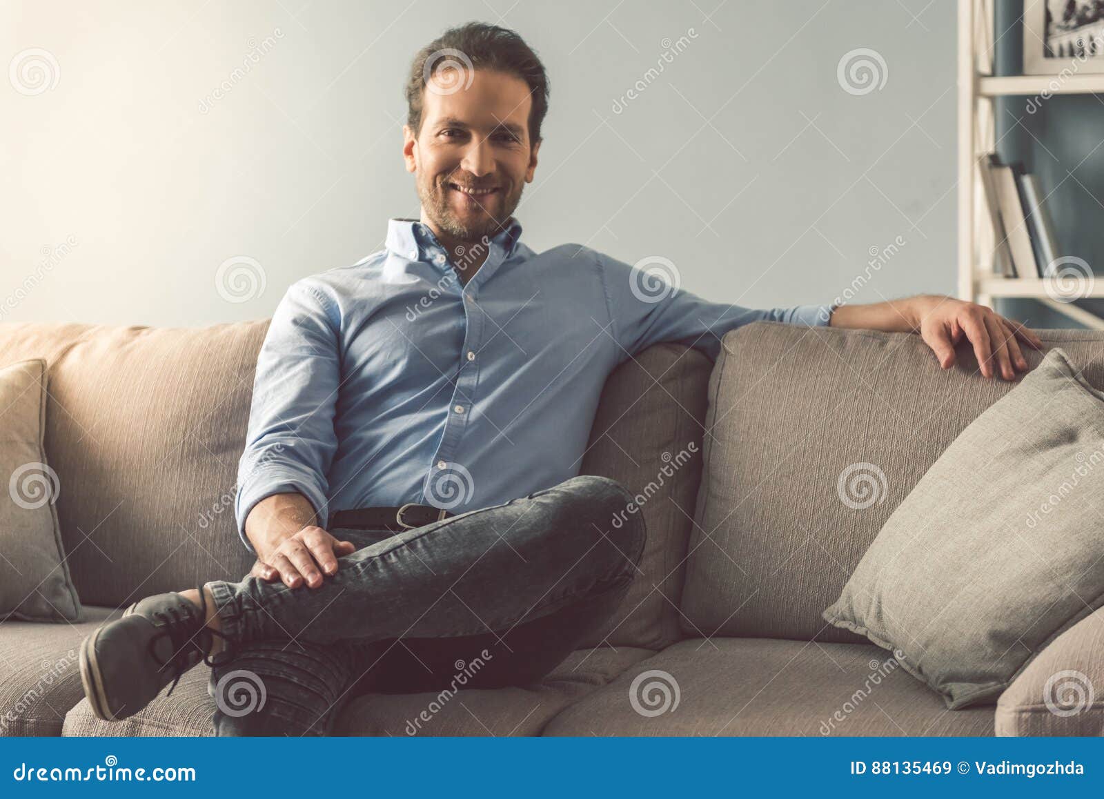 Handsome man at home stock image. Image of portrait, happy - 88135469