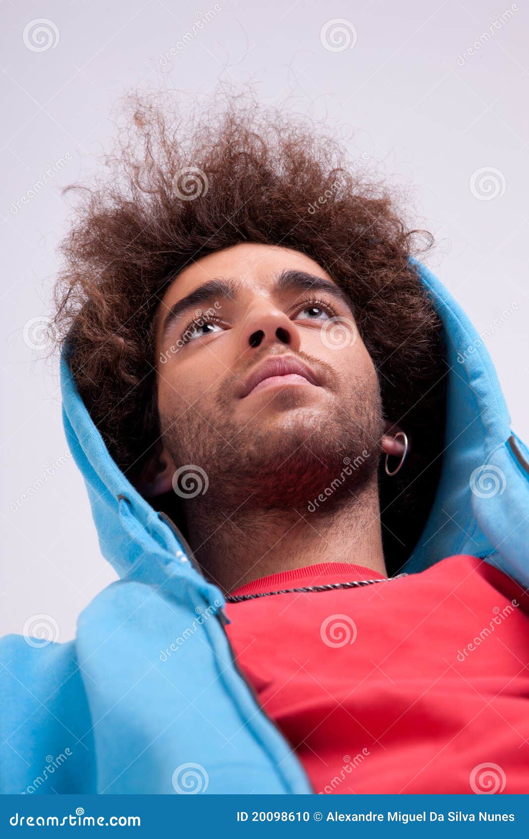Handsome Man with a Hood, View from Below. Stock Photo - Image of model ...