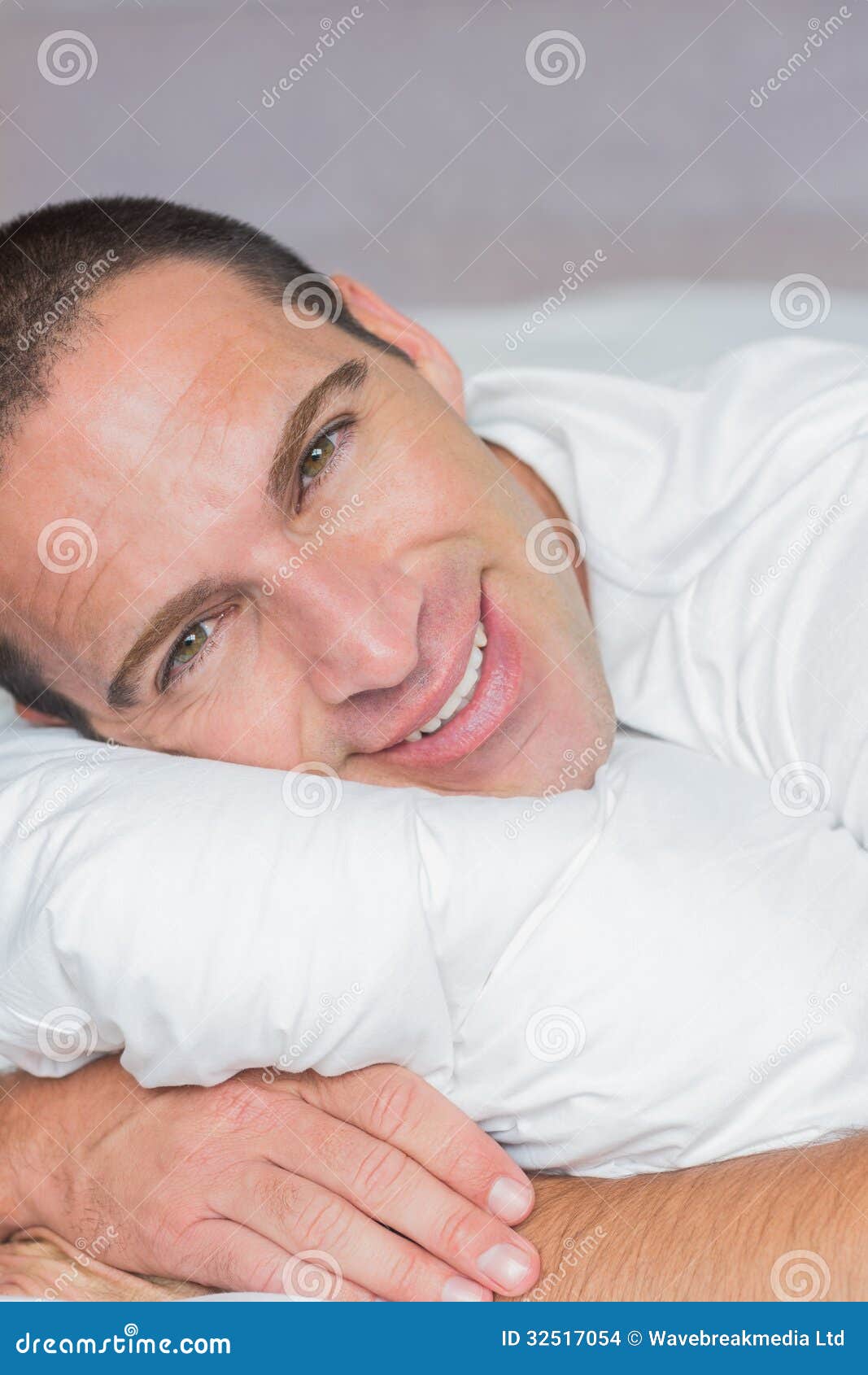 Handsome Man Hugging His Pillow Stock Photo - Image of dark, household ...