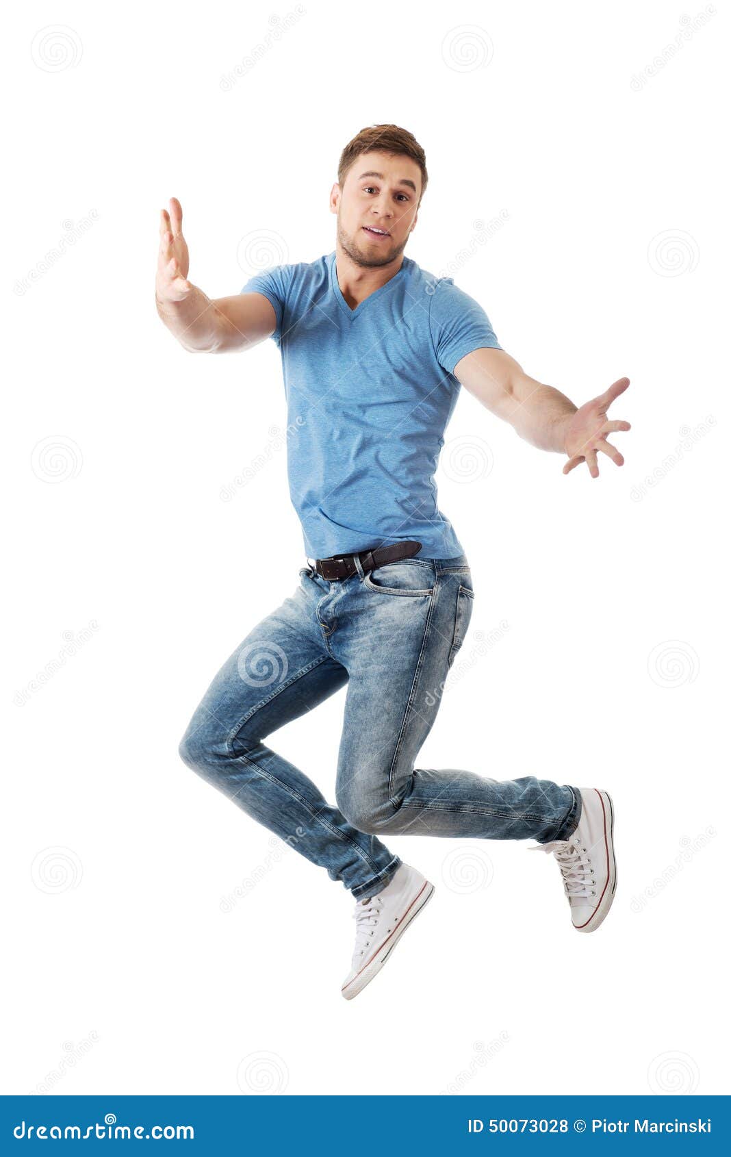 Handsome Man Jumping for Joy. Stock Photo - Image of friendly ...