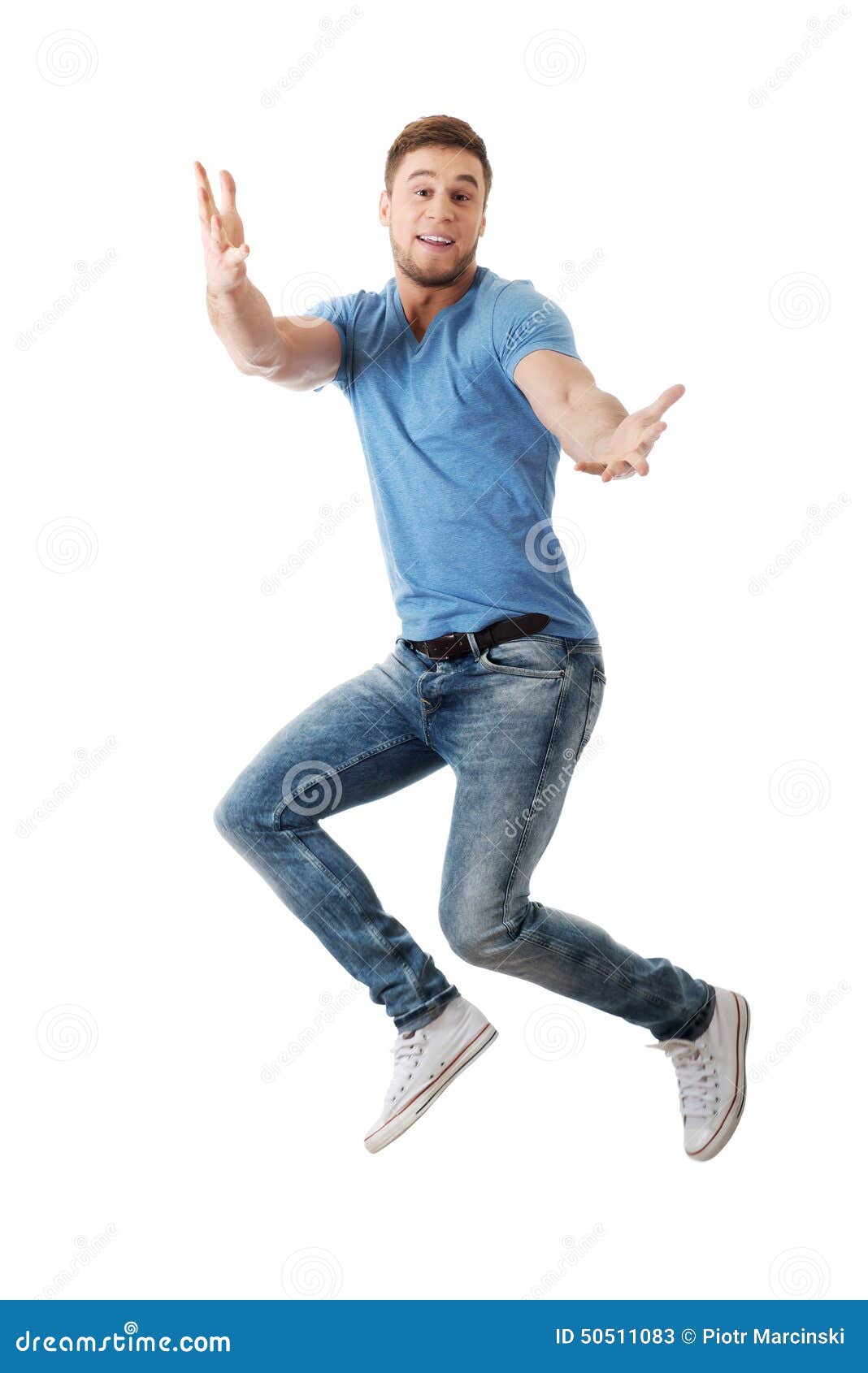 Handsome Man Jumping for Joy. Stock Image - Image of studio, cheerful ...