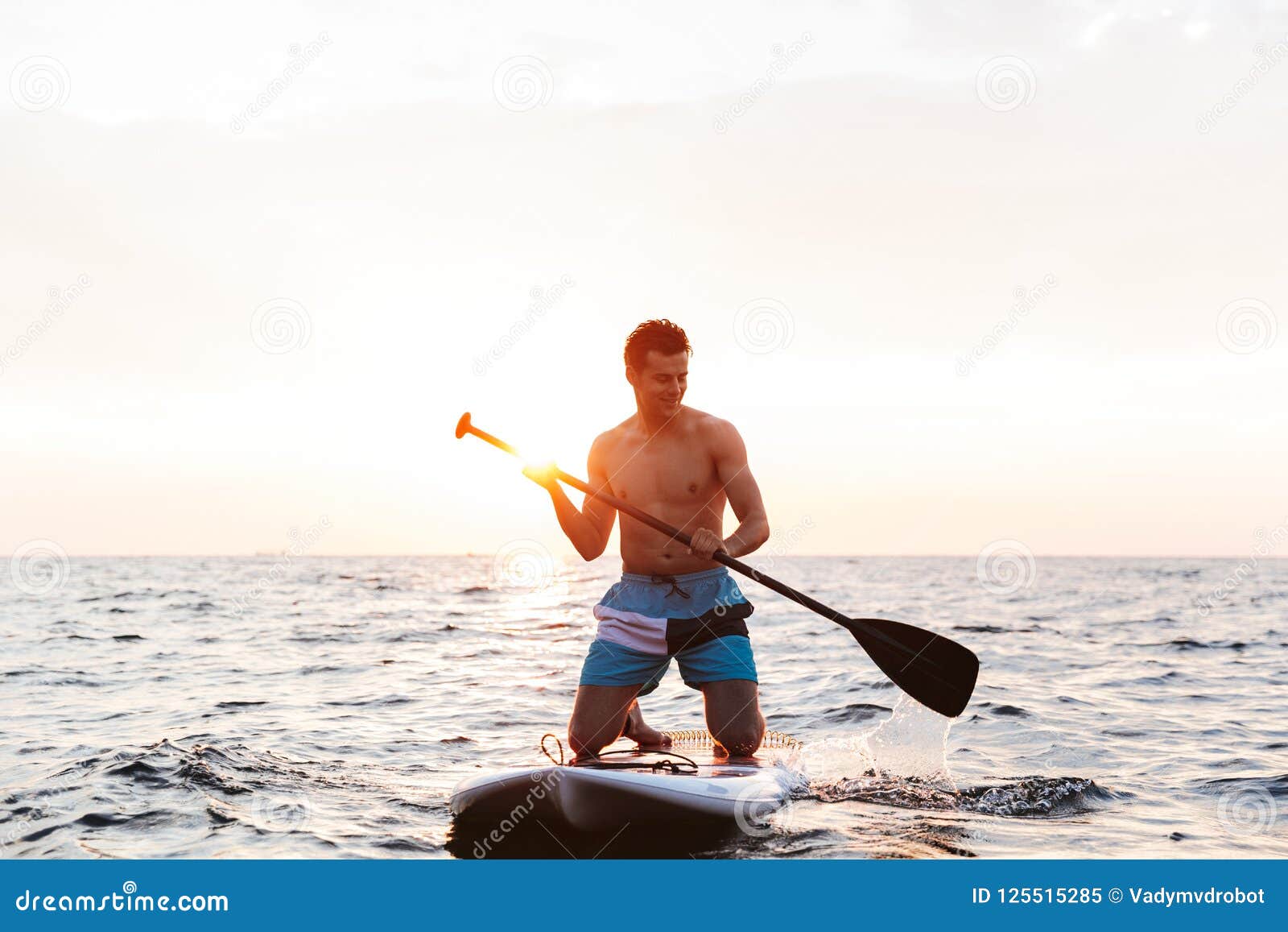 Handsome Man Kayaking on Lake Sea. Stock Image - Image of canoeing ...