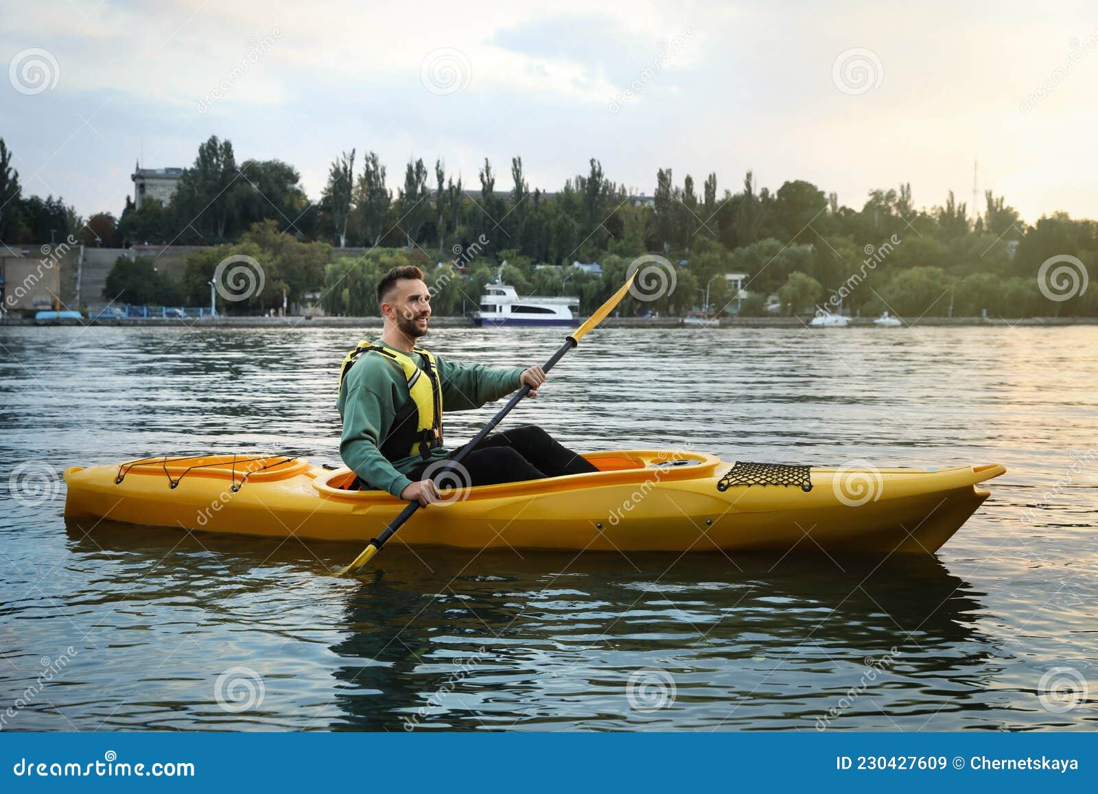 Handsome Man Kayaking in River. Summer Activity Stock Image - Image of ...