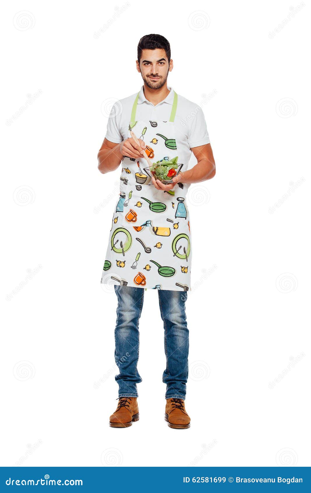 Handsome Man with Kitchen Apron, Isolated on White Stock Image - Image ...