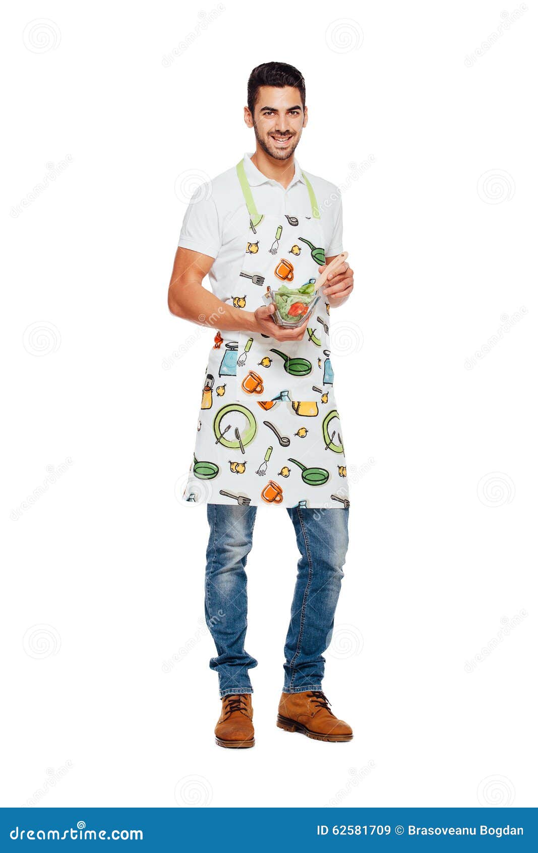 Handsome Man with Kitchen Apron, Isolated on White Stock Image - Image ...