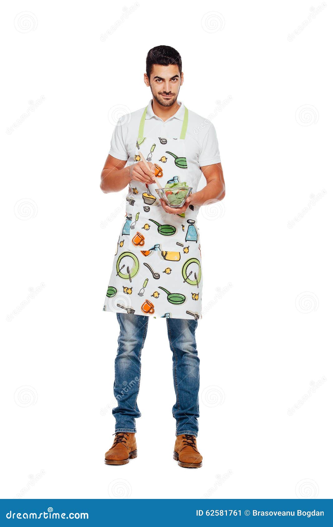 Handsome Man with Kitchen Apron, Isolated on White Stock Image - Image ...