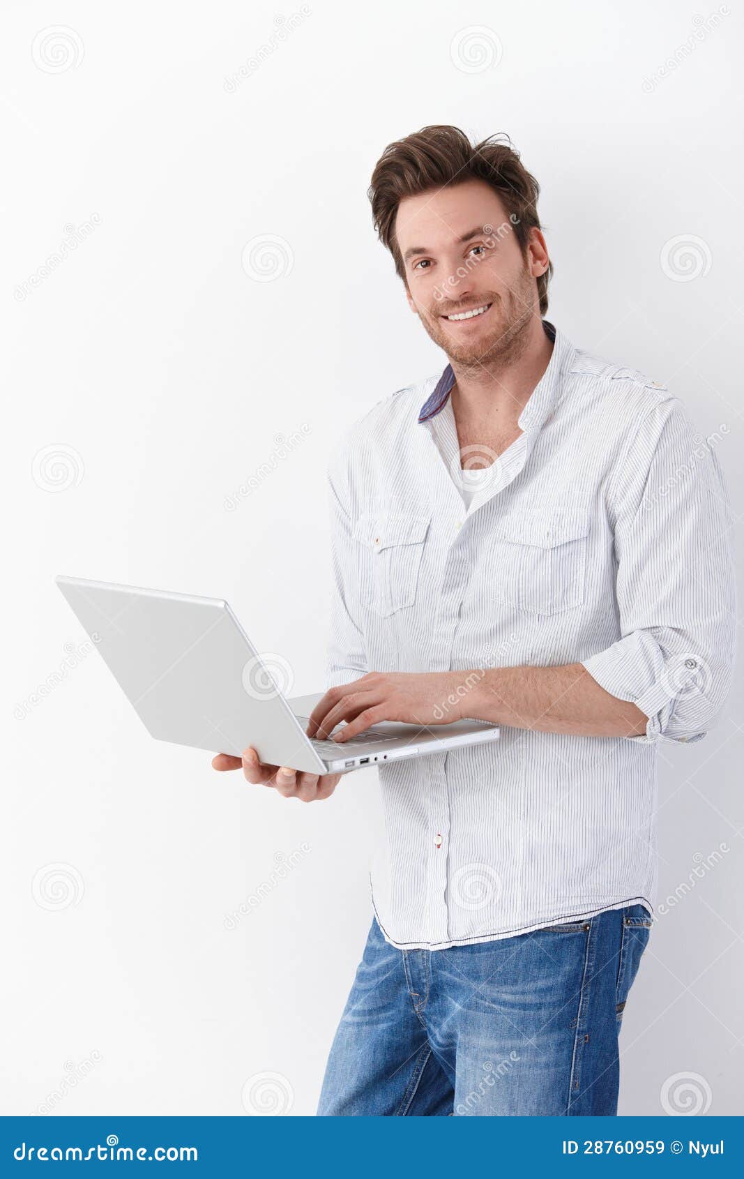 Handsome Man with Laptop Smiling Stock Image - Image of american, 3035: ...