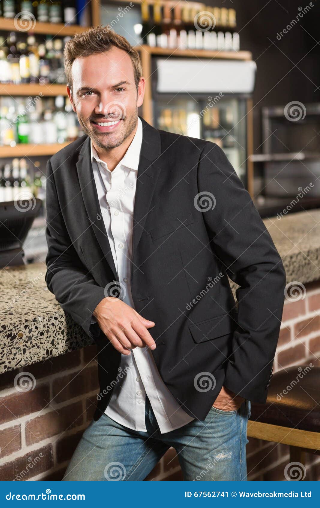 Handsome Man Leaning His Elbow on the Counter Stock Image - Image of ...