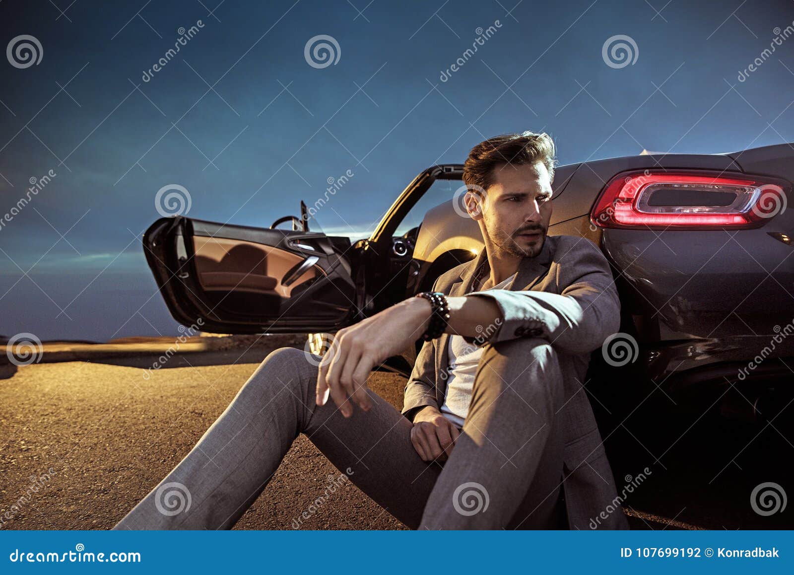 Handsome Man Leaning on the Luxurious Car Stock Photo - Image of ...