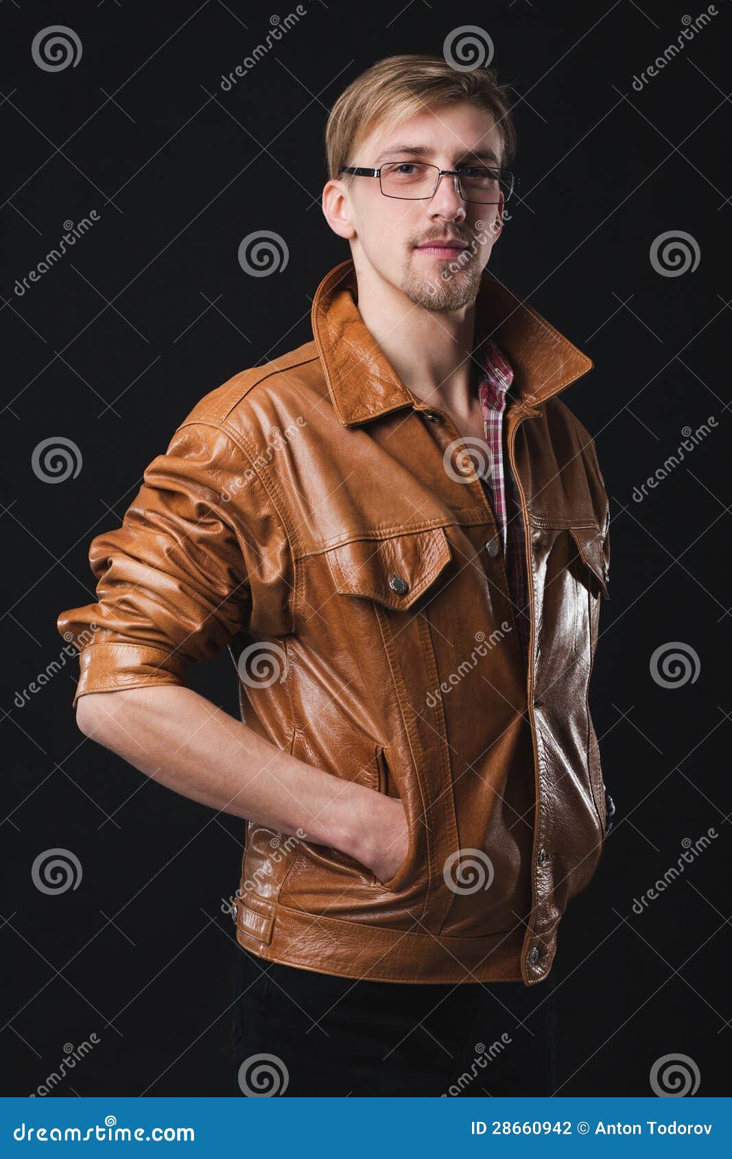 Handsome Man In Leather Jacket Stock Photo - Image of beautiful, modern ...