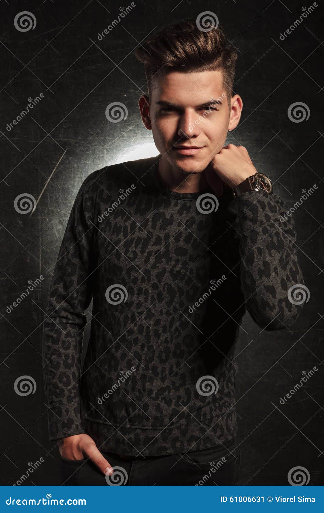 Handsome Man in Leopard Print Posing with Hand in Pocket Stock Image ...