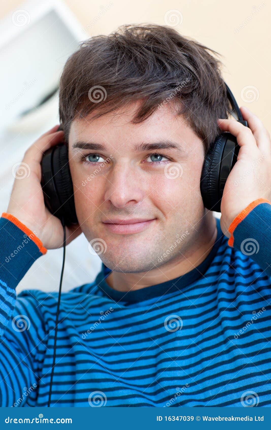 Handsome Man Listening Music With Earphones Stock Image Image Of