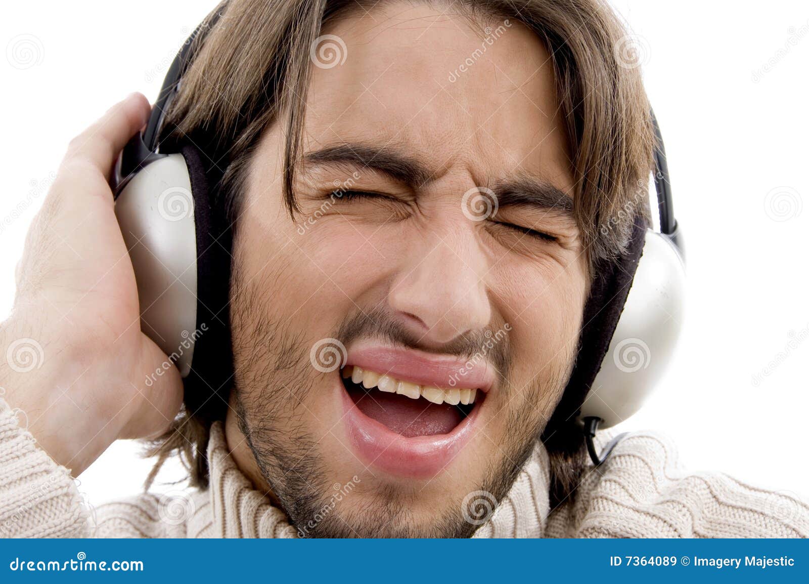 Handsome Man Listening Music On Headphone Stock Image Image Of