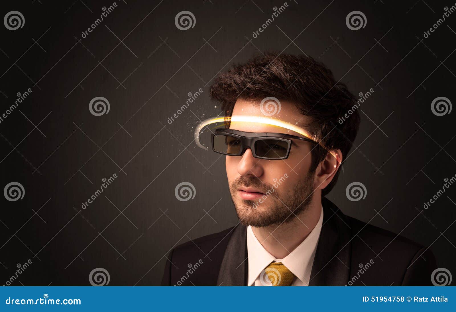 Handsome Man Looking with Futuristic High Tech Glasses Stock Photo ...