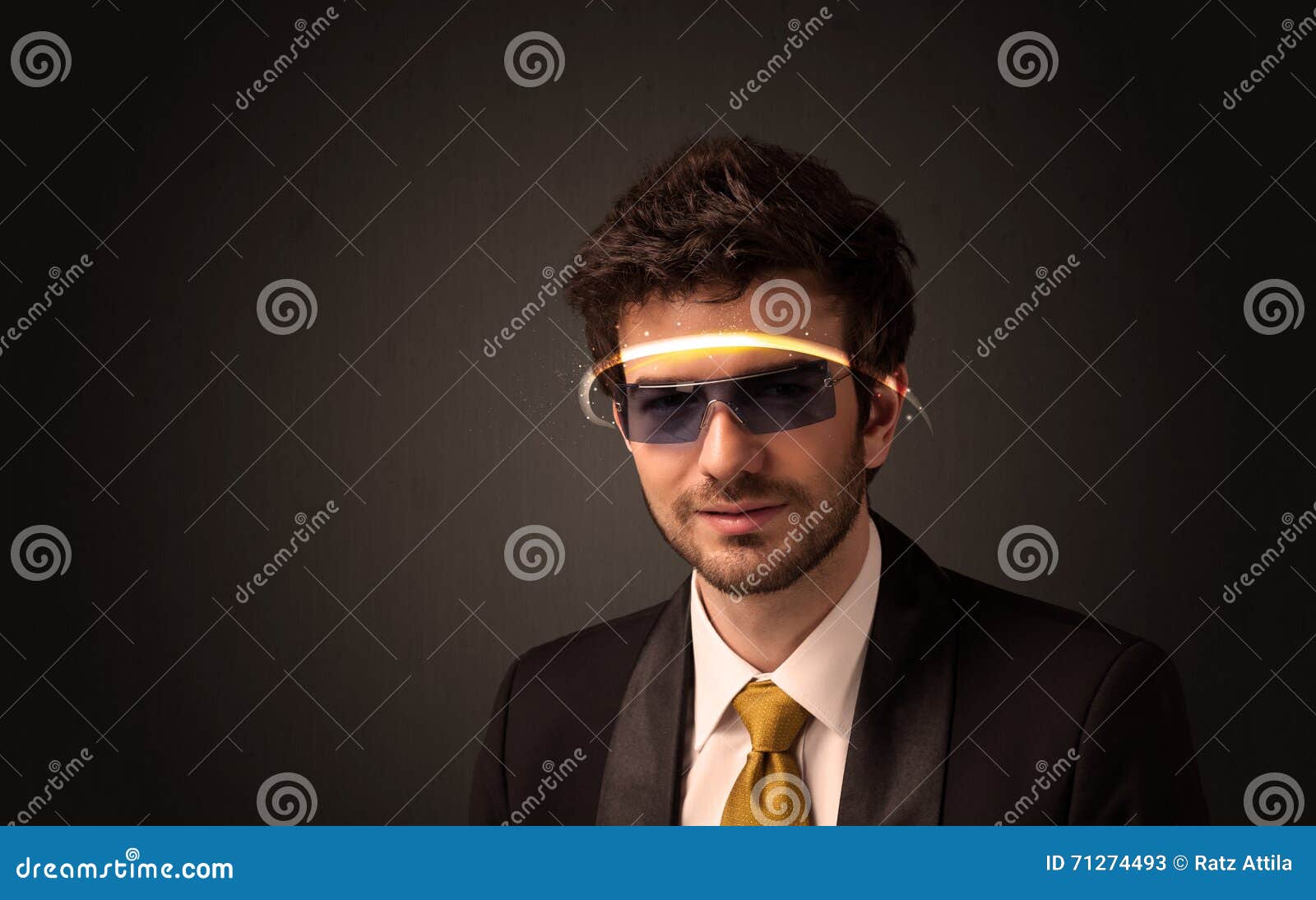 Handsome Man Looking with Futuristic High Tech Glasses Stock Image ...