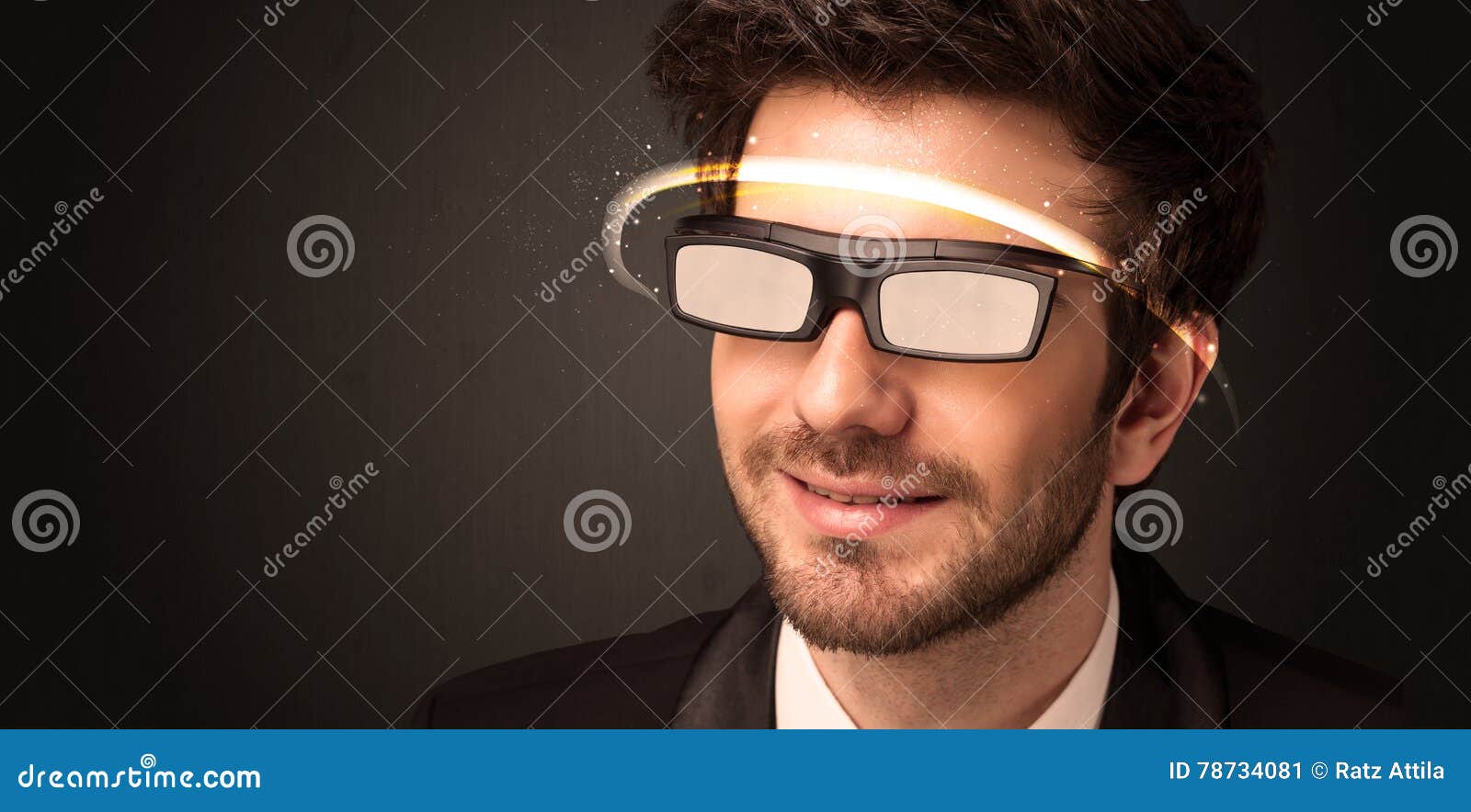 Handsome Man Looking with Futuristic High Tech Glasses Stock Image ...