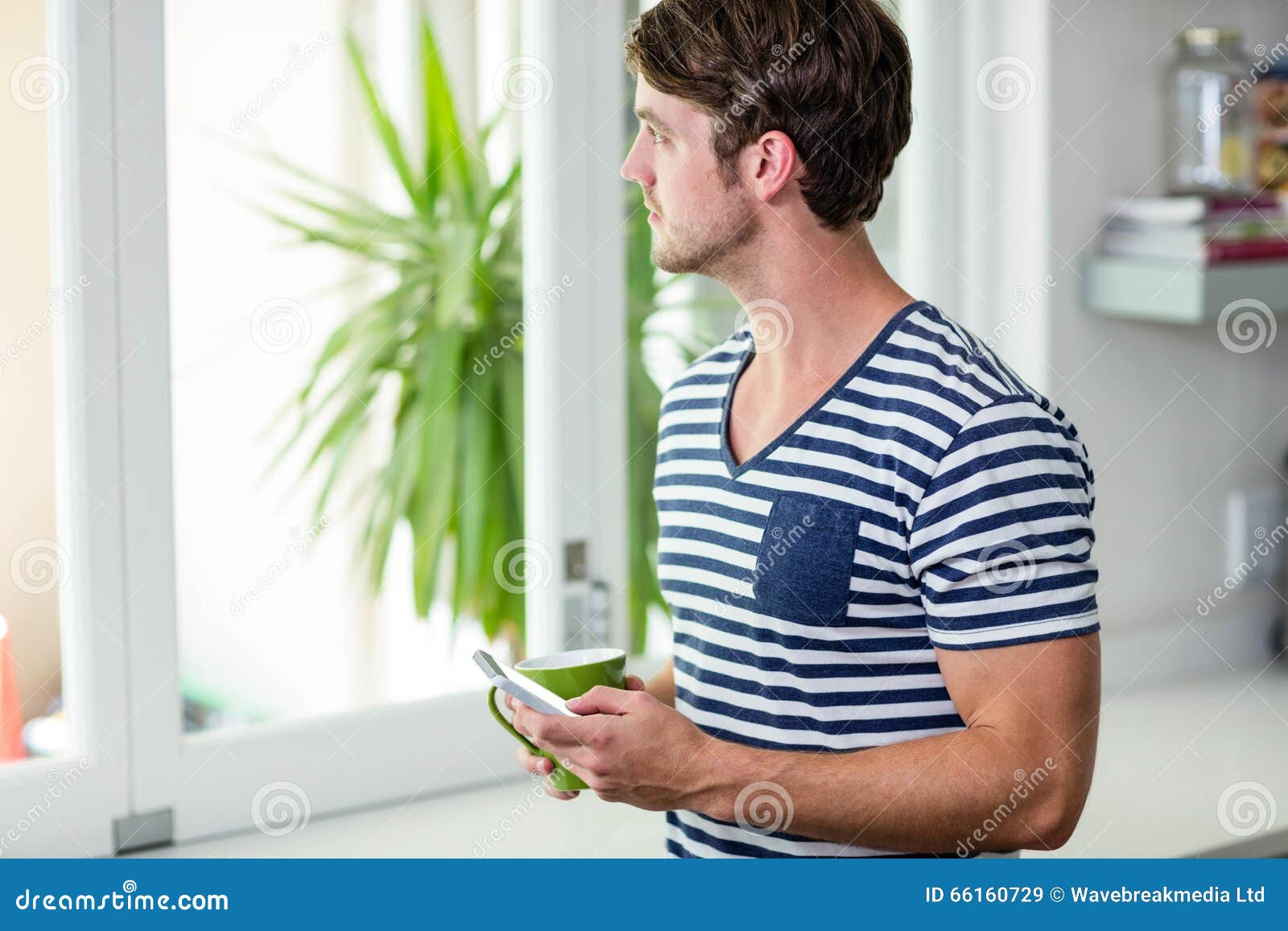 Handsome Man Looking Out the Window Stock Image - Image of serious ...