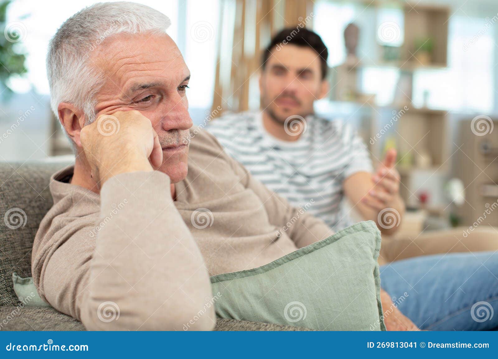 Handsome Man Looking at Sad Senior Dad Stock Image - Image of elder ...