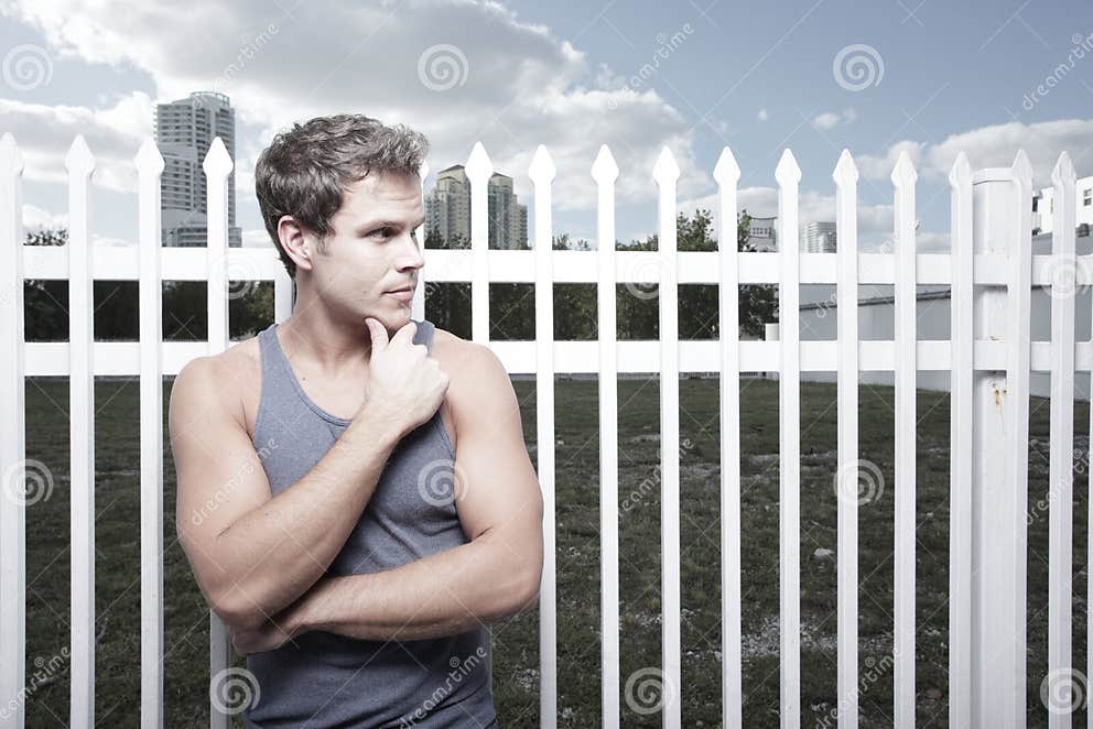 Handsome Man Looking To the Side Stock Photo - Image of touch, outside ...