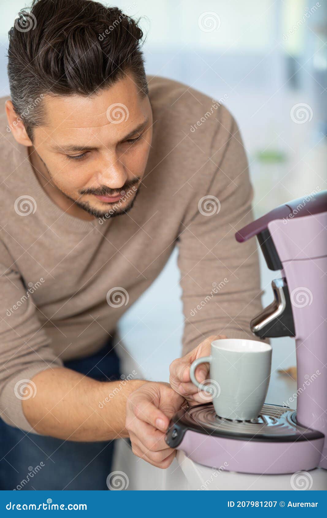 Handsome Man Making Coffee with Coffee Machine Stock Image - Image of ...