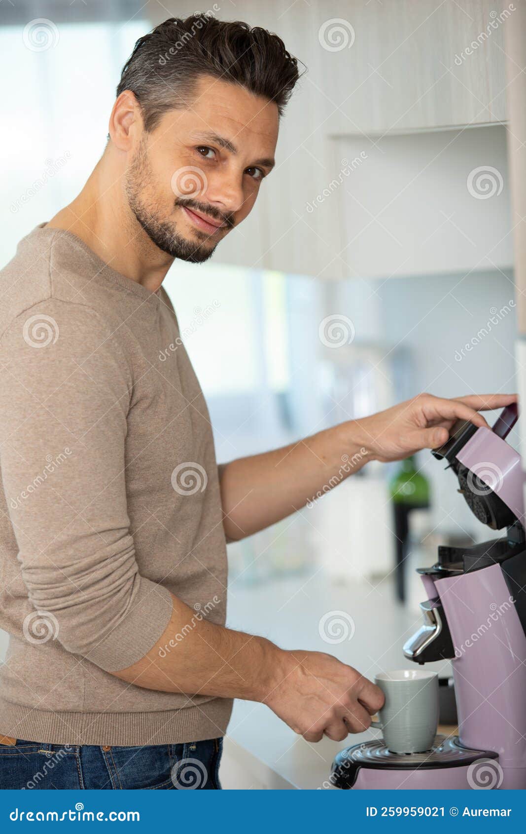 Handsome Man Making Coffee with Coffee Machine Stock Image - Image of ...