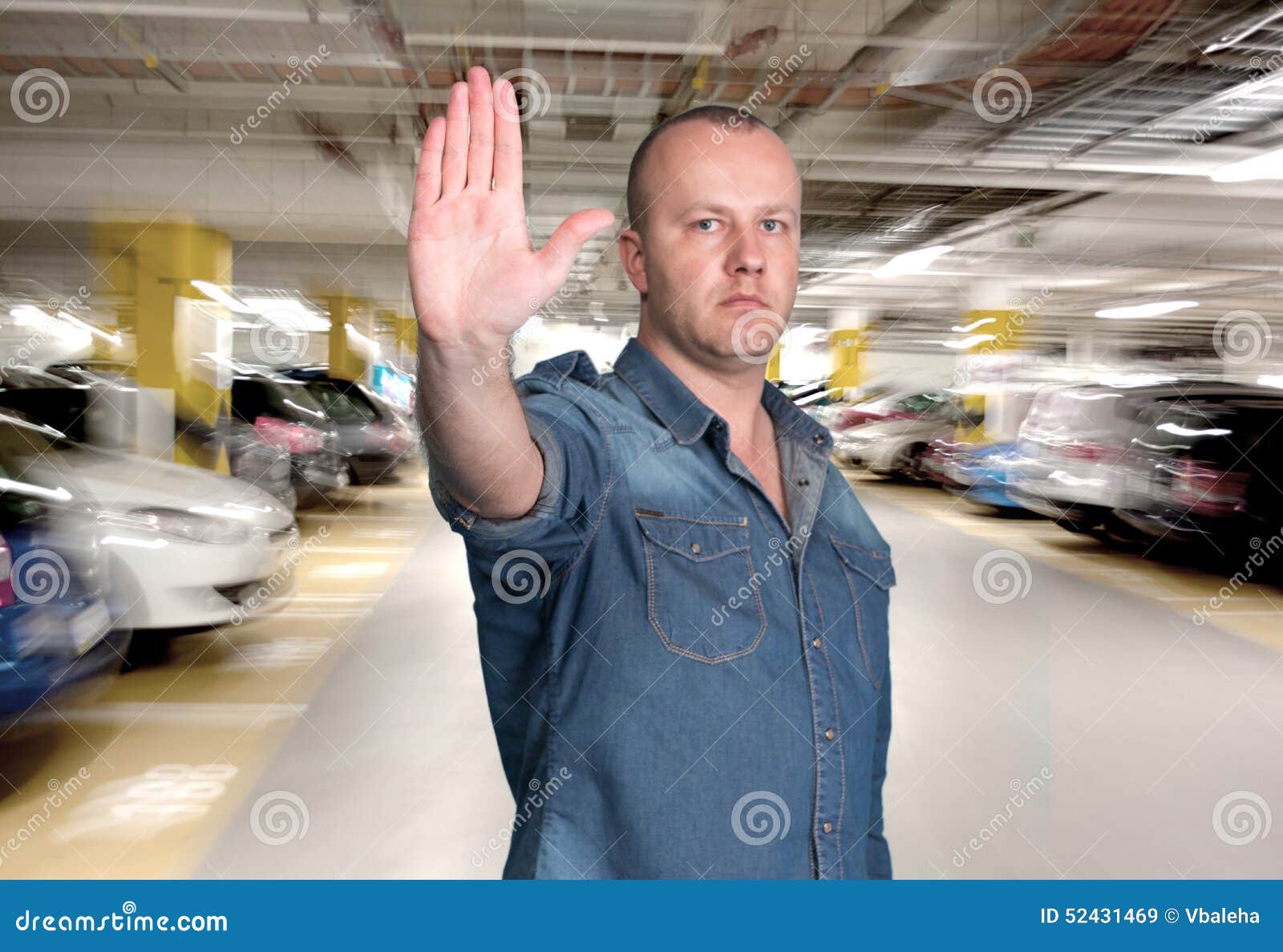 Handsome Man Making Stop Gesture in the Parking Garage Stock Image ...
