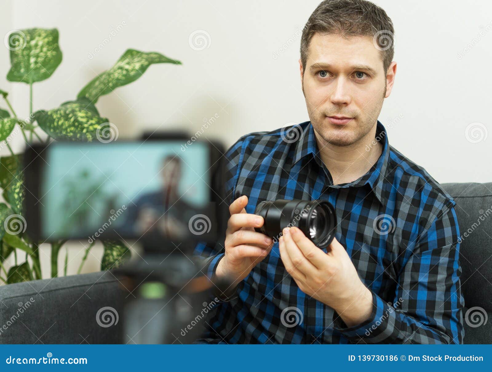 Handsome Man Making Video Blog Stock Photo - Image of adult, freelance ...