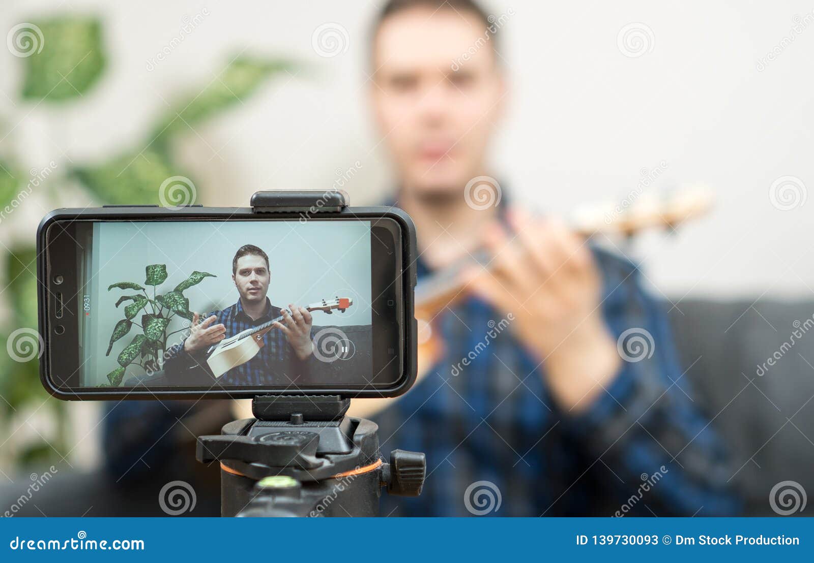 Handsome man making video stock image. Image of broadcasting - 139730093