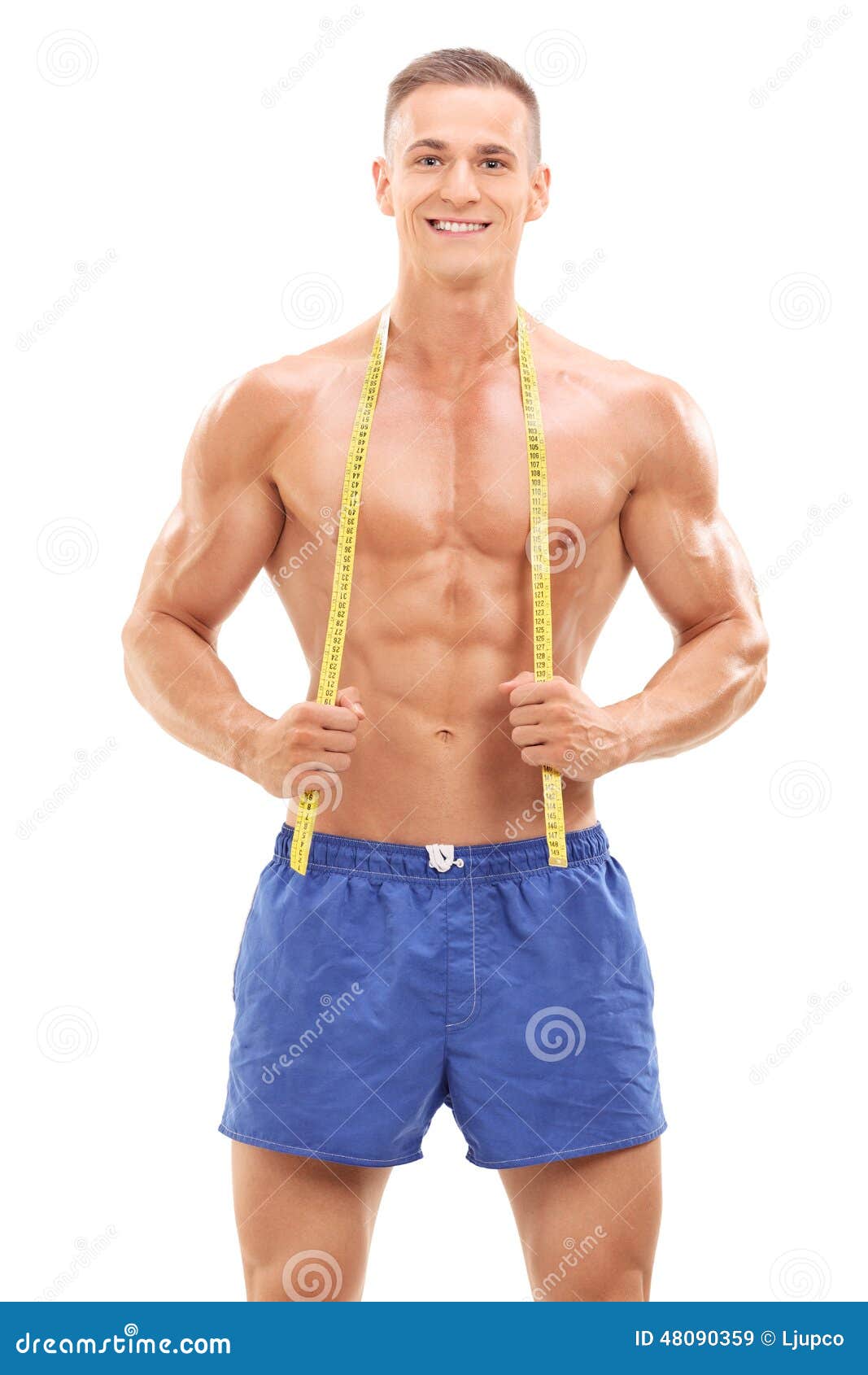 Handsome Man with Measuring Tape Posing Stock Image - Image of athlete ...
