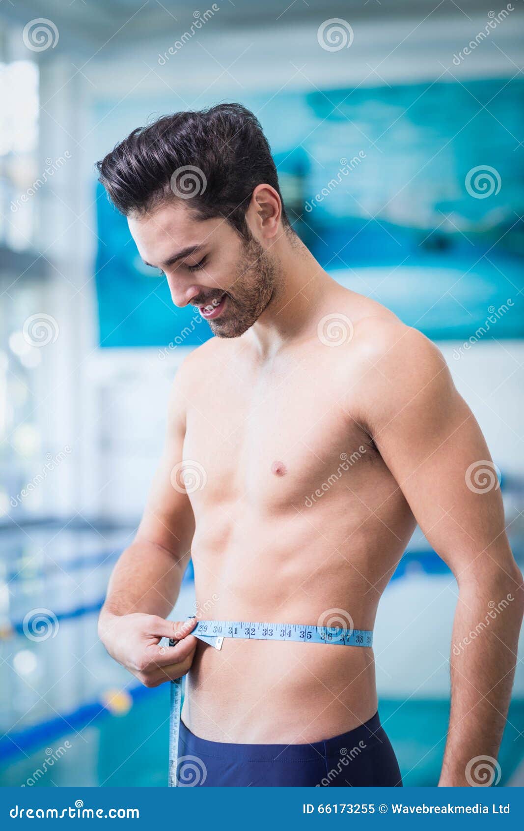 Handsome Man Measuring Waist Stock Image - Image of recreational ...