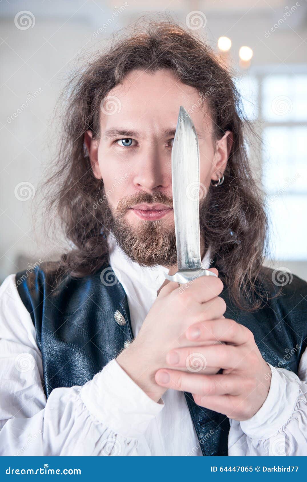 Handsome Man in Medieval Clothes with Dagger Stock Image - Image of ...