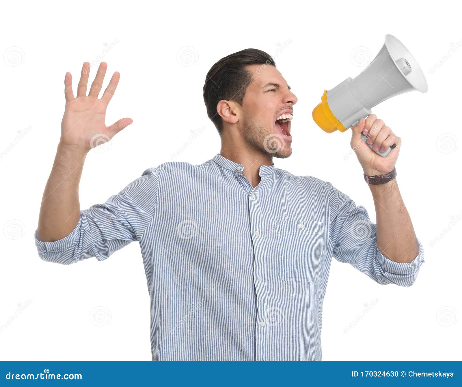 Handsome Man with Megaphone on Background Stock Photo - Image of ...