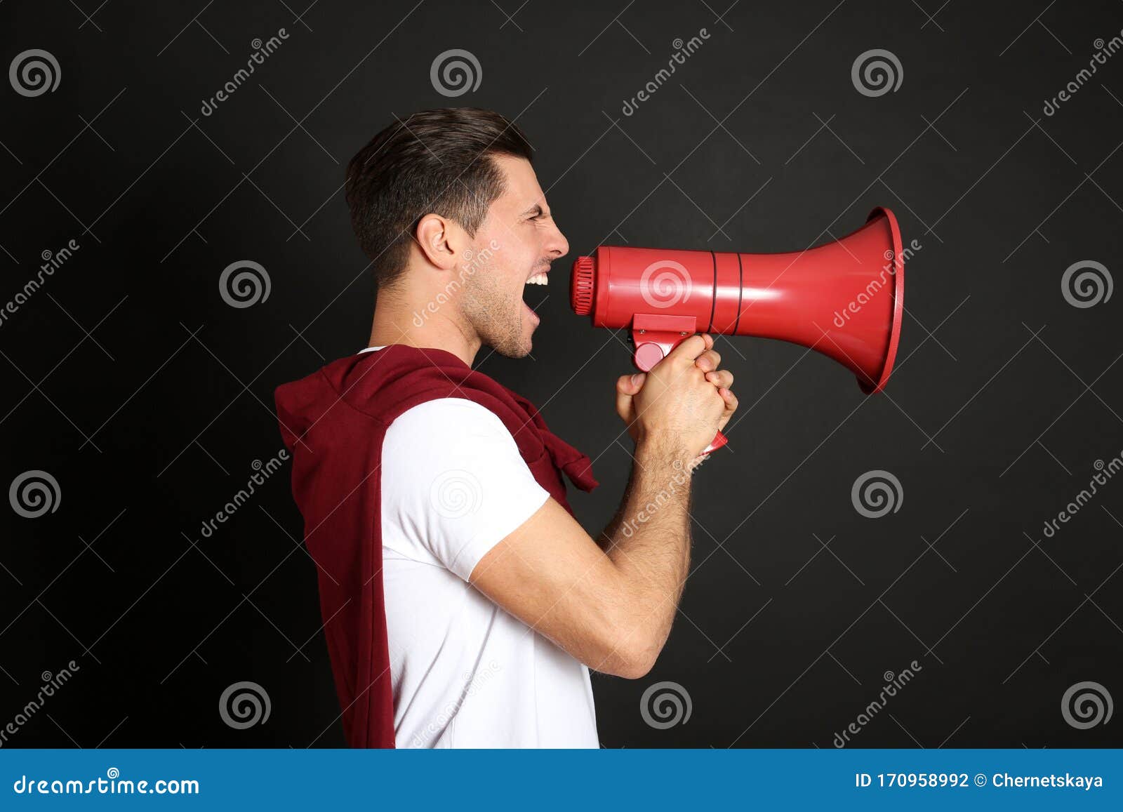 Handsome Man with Megaphone on Background Stock Photo - Image of ...