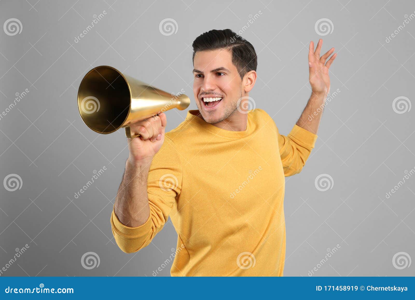 Handsome Man with Megaphone on Background Stock Image - Image of ...
