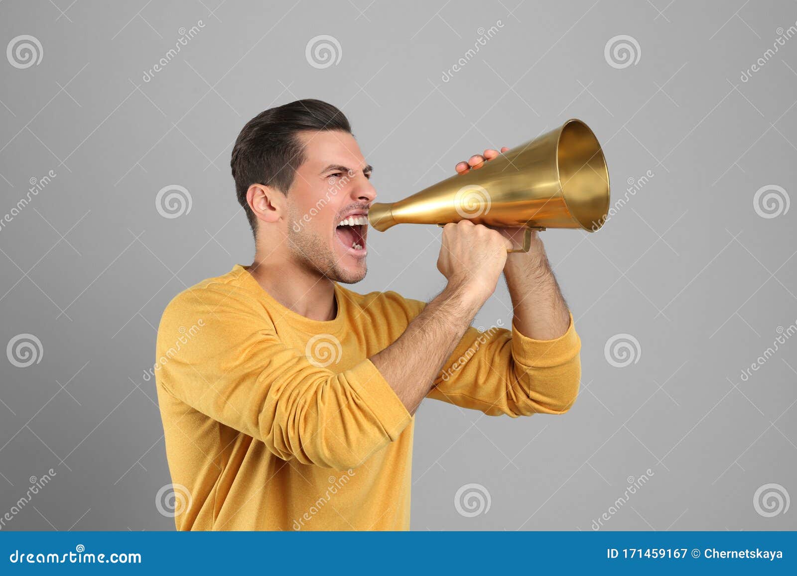 Handsome Man with Megaphone on Background Stock Image - Image of angry ...