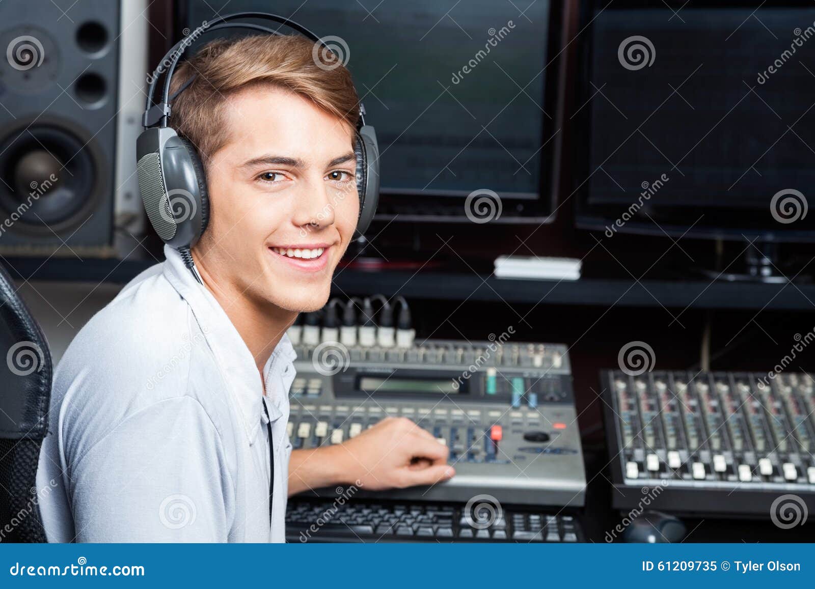 Handsome Man Mixing Audio in Recording Studio Stock Image - Image of ...